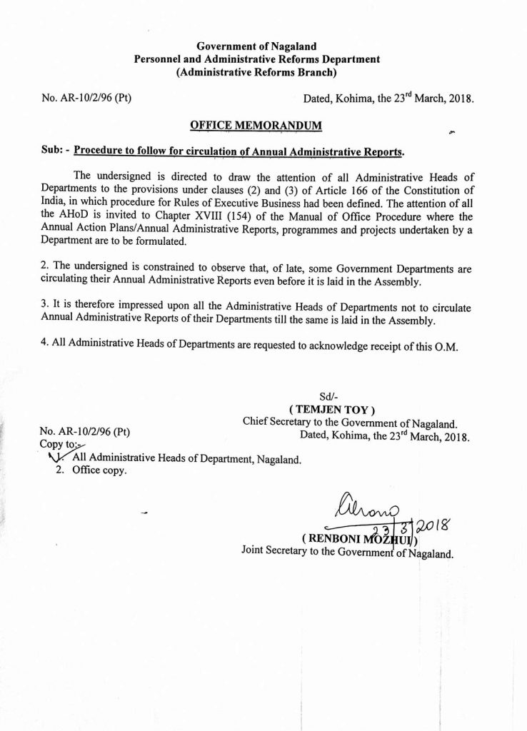 Procedure to follow for circulation of Annual Administrative Report ...